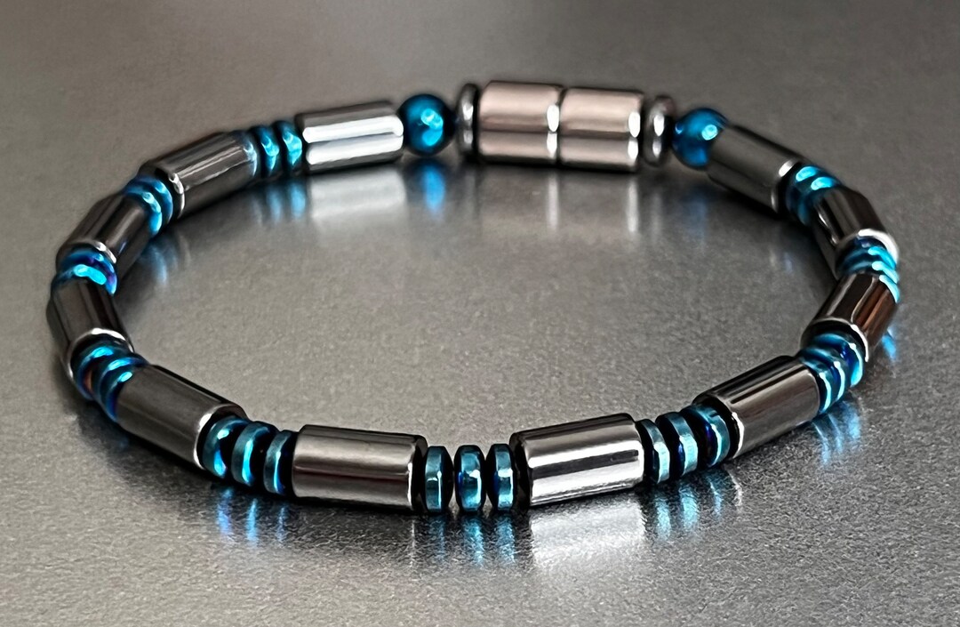 Midnight Blue and Magnetic Hematite Tube Bracelet, Anklet or Necklace ...