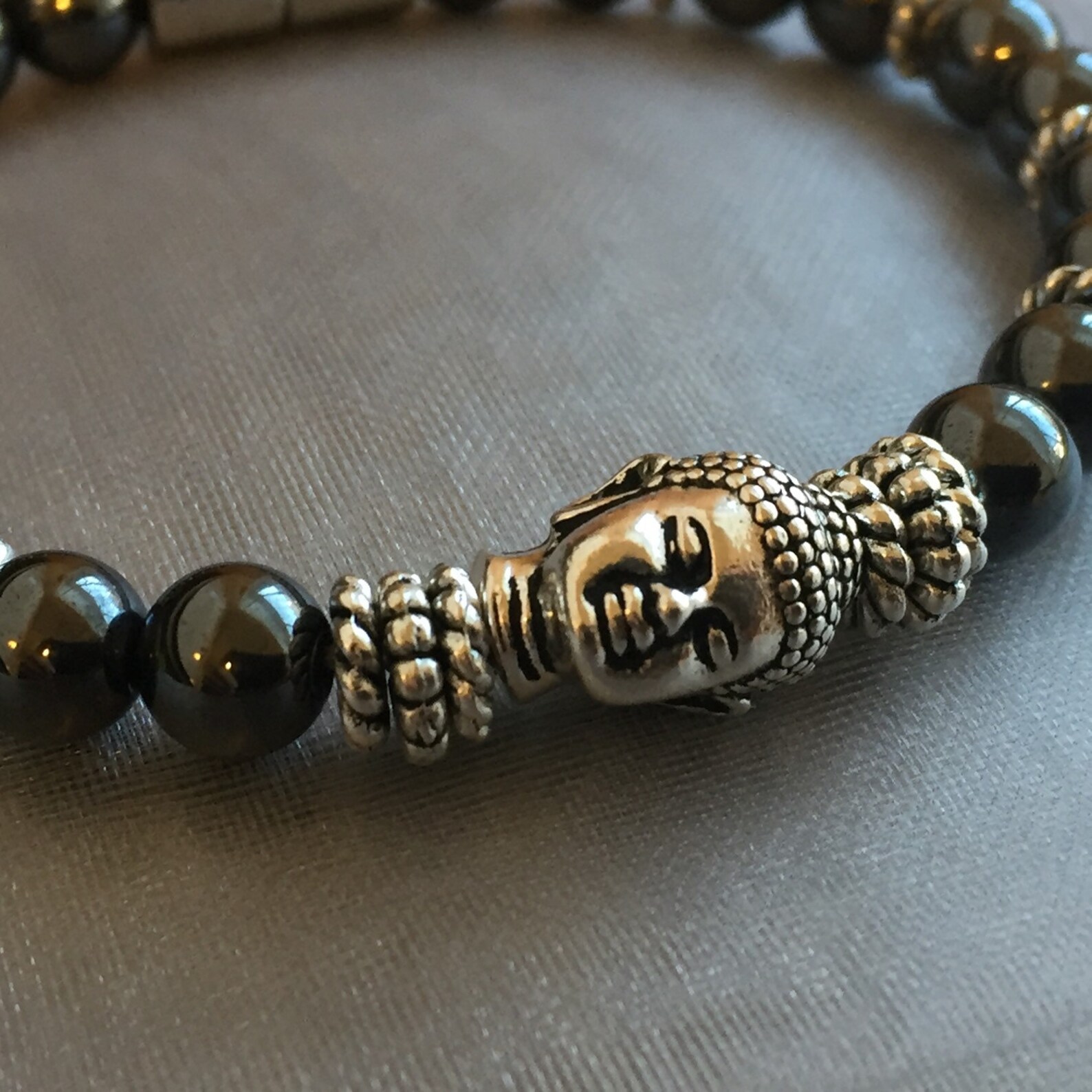 Magnetic Bracelet With Buddha ~ 7.5 Mm Round Magnetite Beads ...