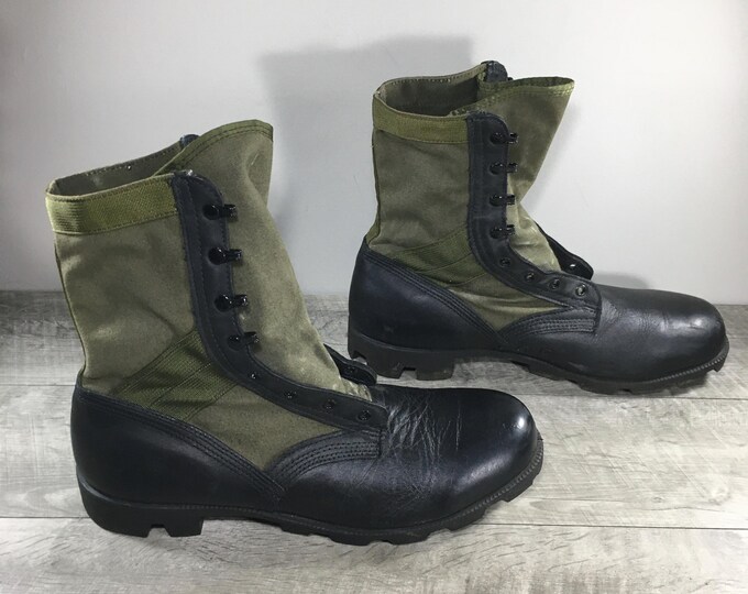 Vintage Wellco Jungle Combat Green & Black Leather Military Soft Toe ...