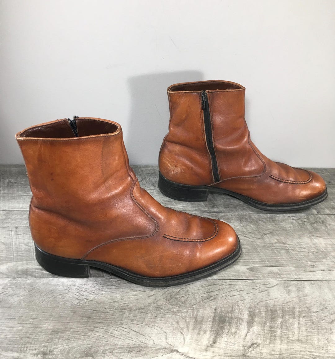 Vintage Mens Beatle Mod Disco Leather Zip Brown Western Indie Soft Toe ...