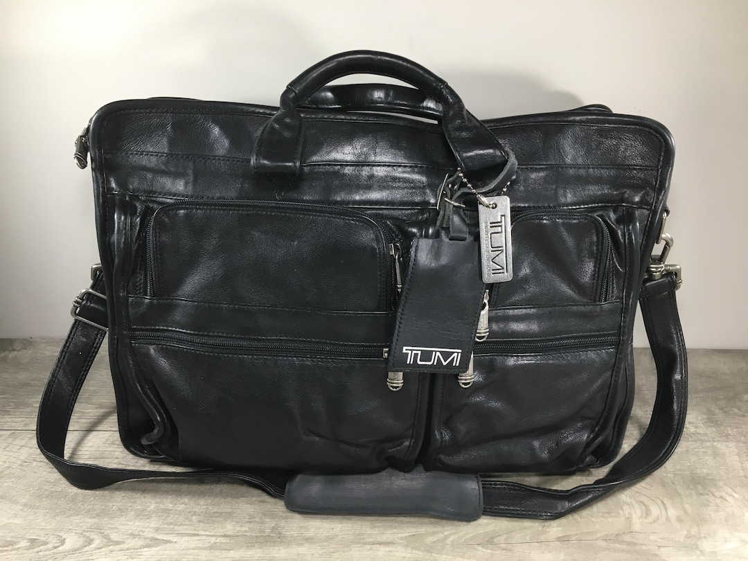 TUMI Alpha Expandable Black Nappa Leather Briefcase Laptop Case ...