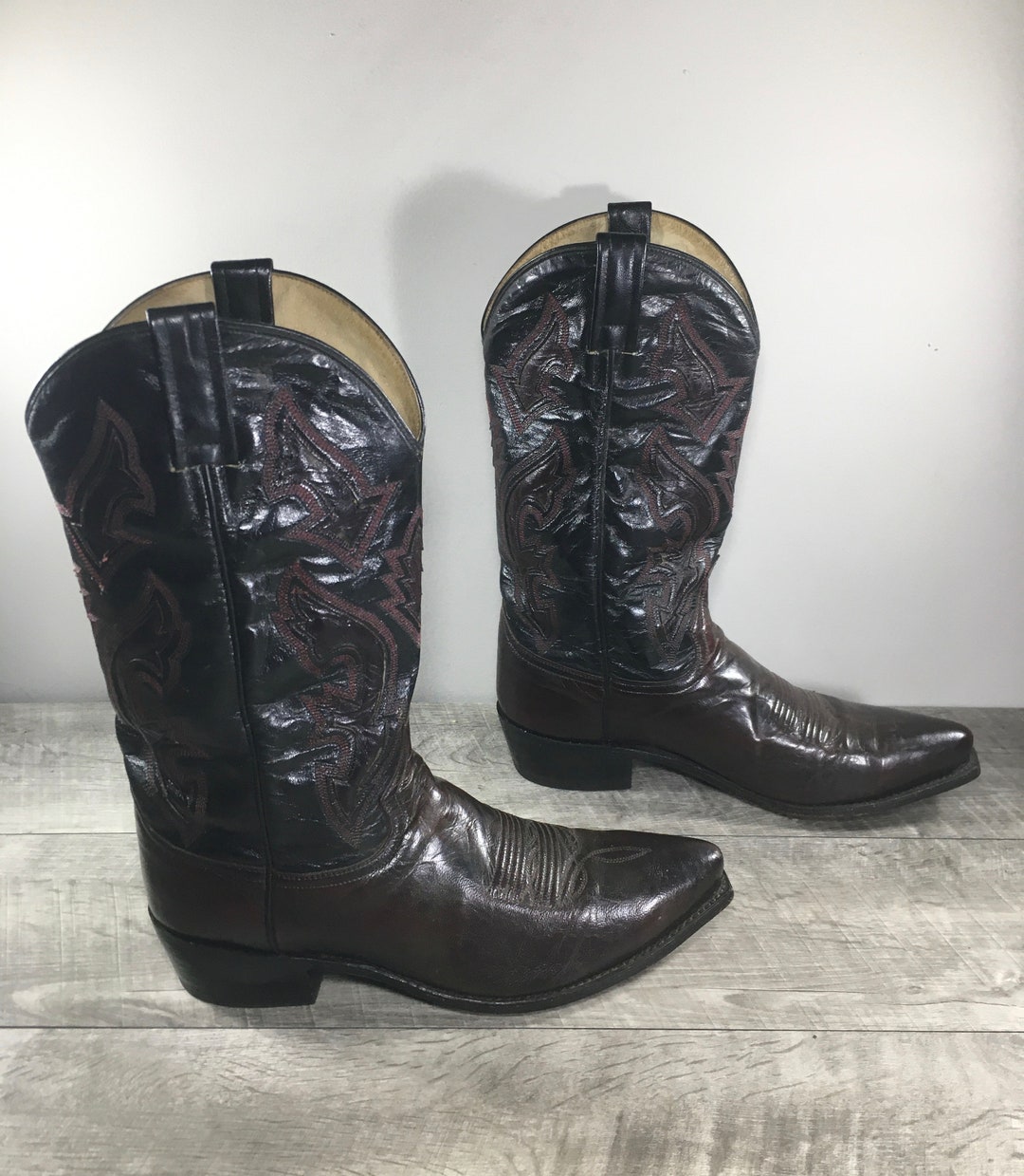 Vintage Dan Post DP26619 Brown Mens Leather Cowboy Western Roper Boots ...