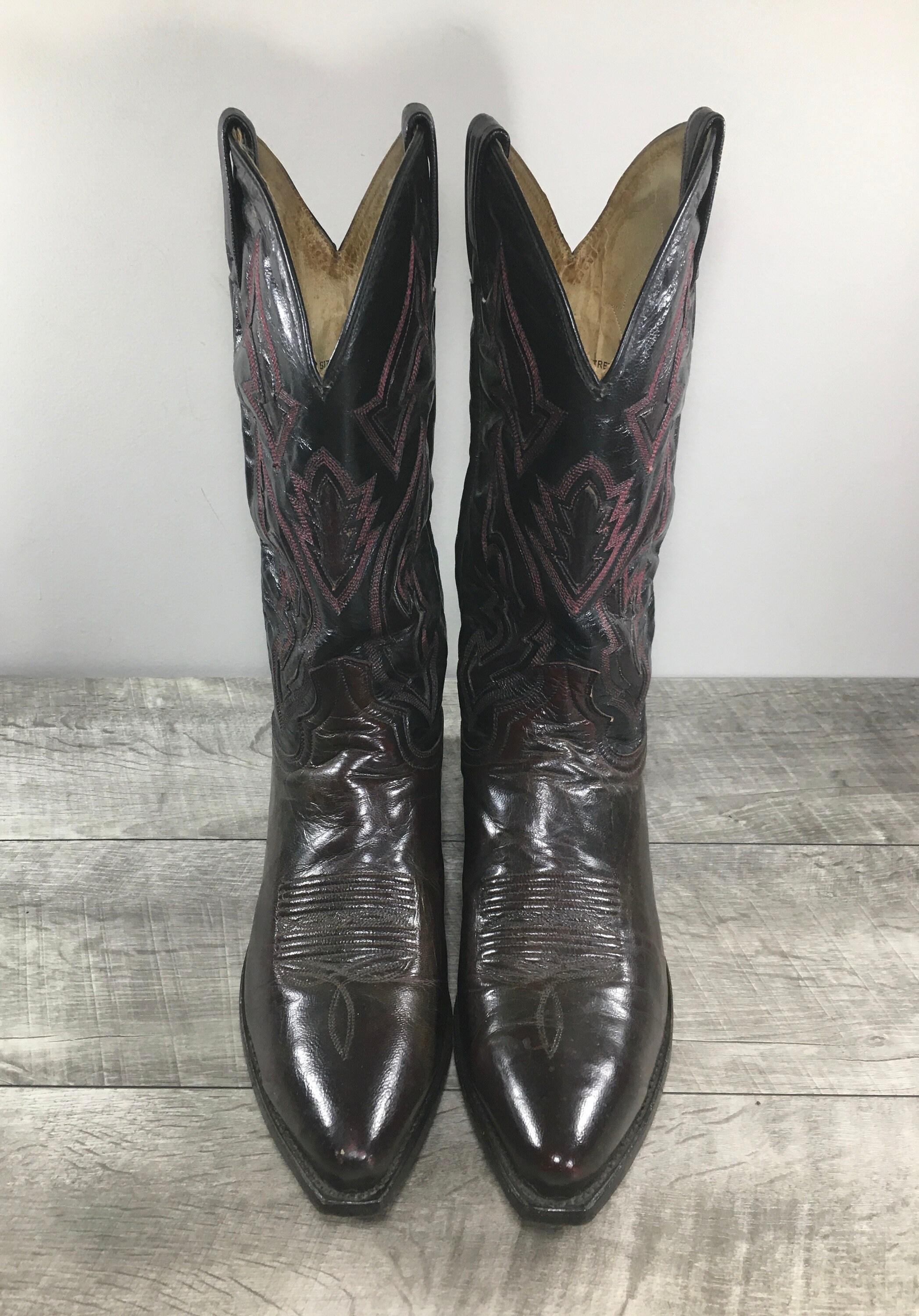 Vintage Dan Post DP26619 Brown Mens Leather Cowboy Western Roper Boots ...