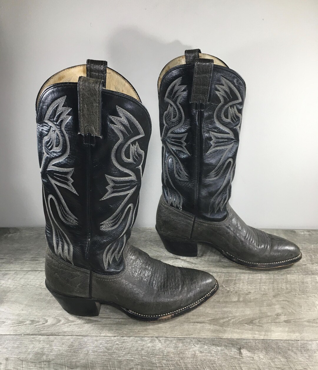 Vintage Imperial Leather 2-tone Gray and Black Mens Cowboy Western ...