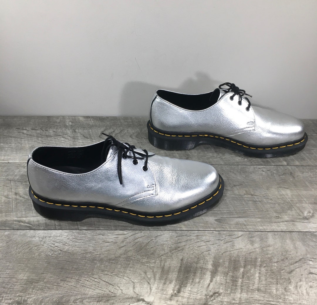Dr. Martens Doc Women’s 1461 Mex Smooth Silver Leather Soft Toe Shoes ...