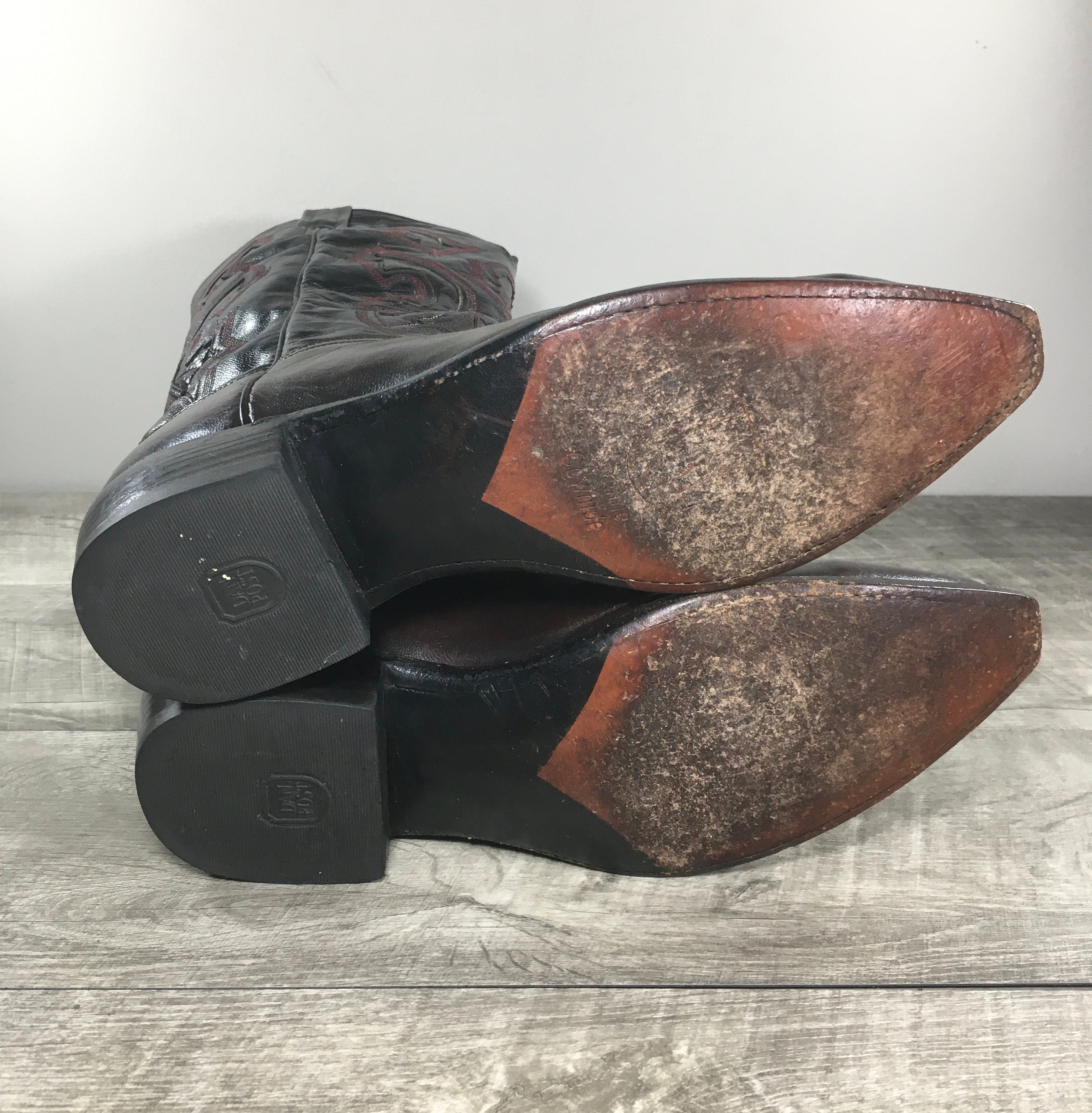 Vintage Dan Post DP26619 Brown Mens Leather Cowboy Western Roper Boots ...