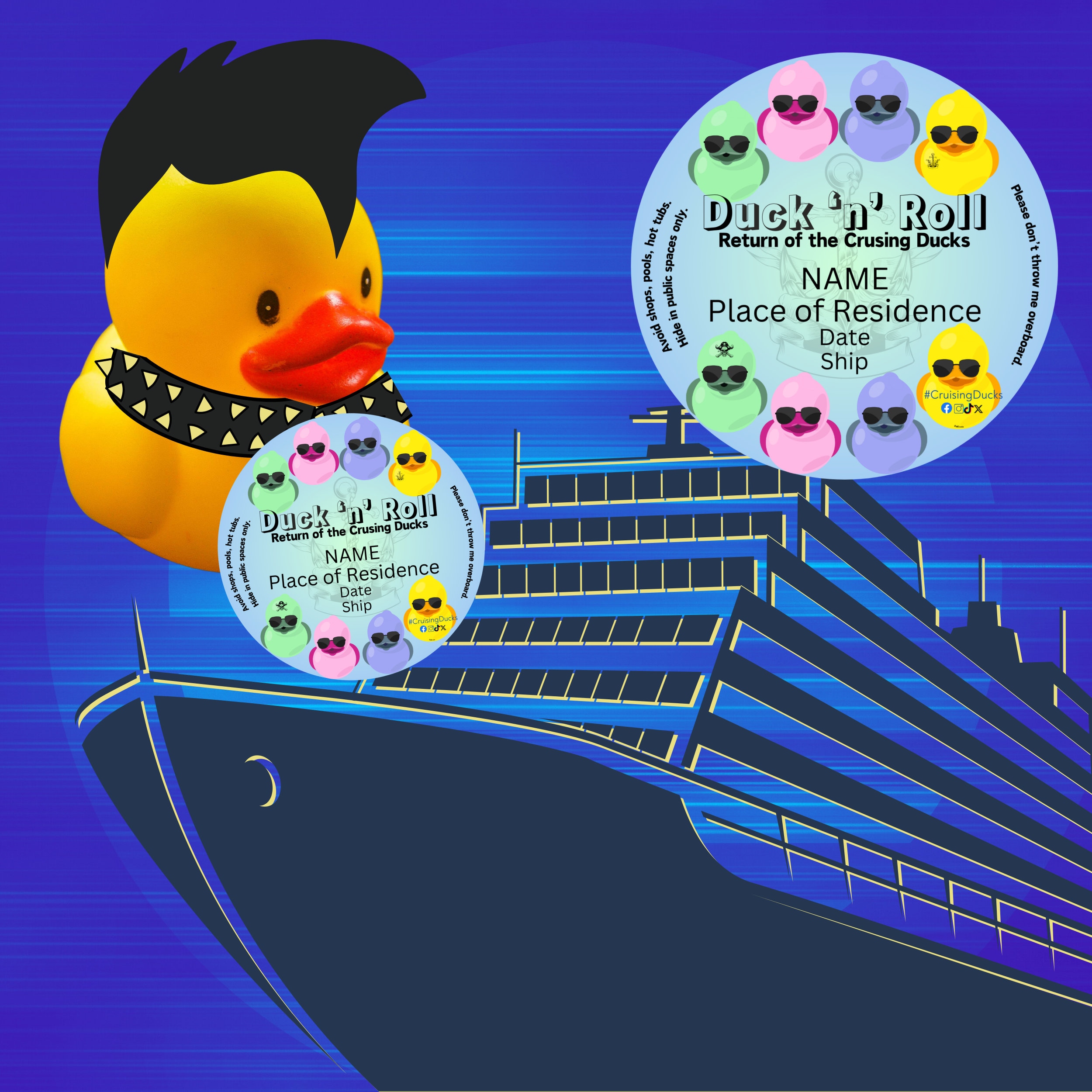 Editable Duck N Roll Cruising Ducks Tag Stickers Cruise Ship Rubber ...