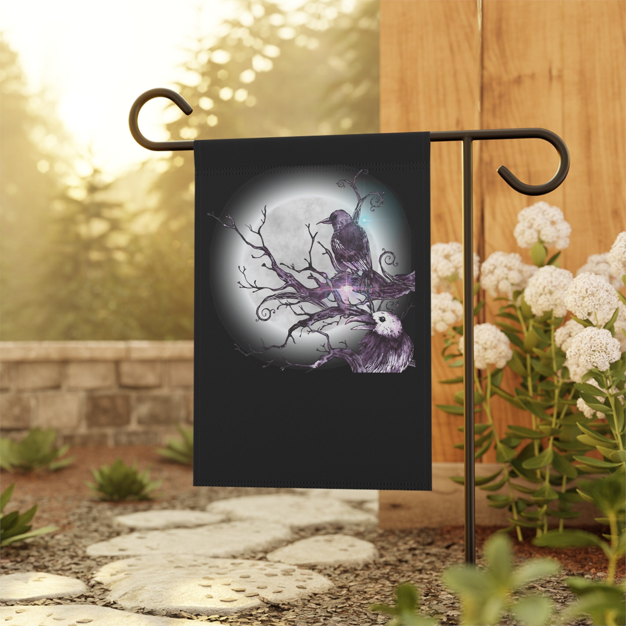 Elegant Darkness: Raven and Full Moon Garden Flag With a Touch of ...