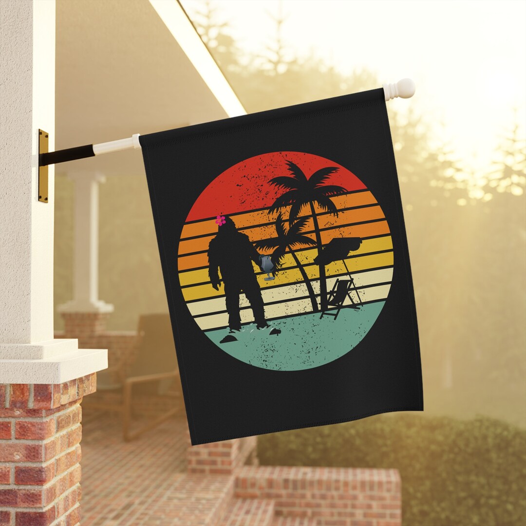 Sasquatch Beach Vacation Flag With Vintage Sunset L Really Cool Cryptid ...