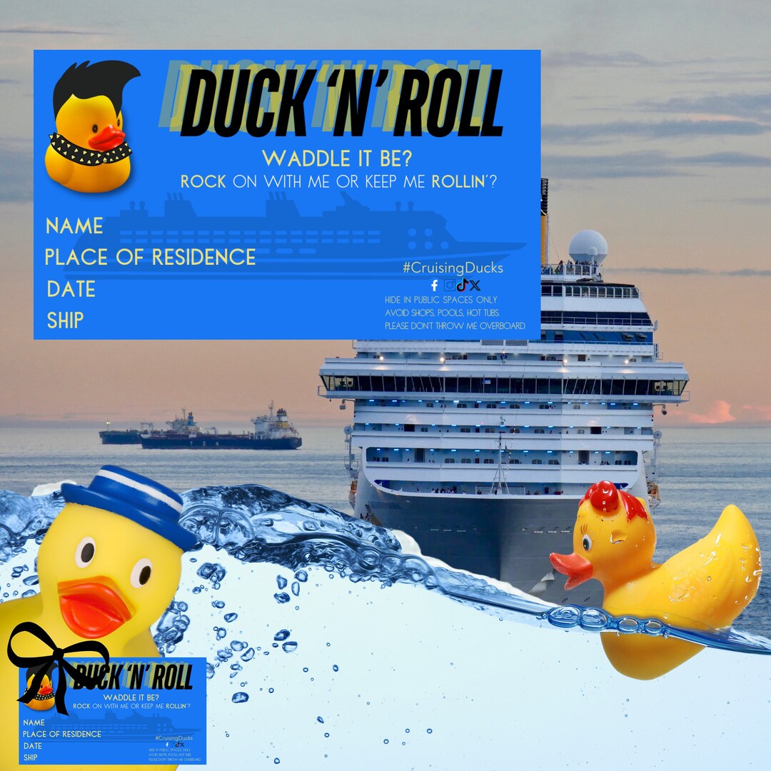 Editable Duck N Roll Cruising Ducks Tag Stickers Cruise Ship Rubber ...