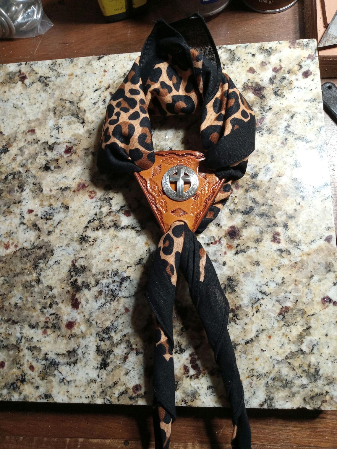 Western / Southwestern Leather Scarf Slide With a Western Cross Concho ...