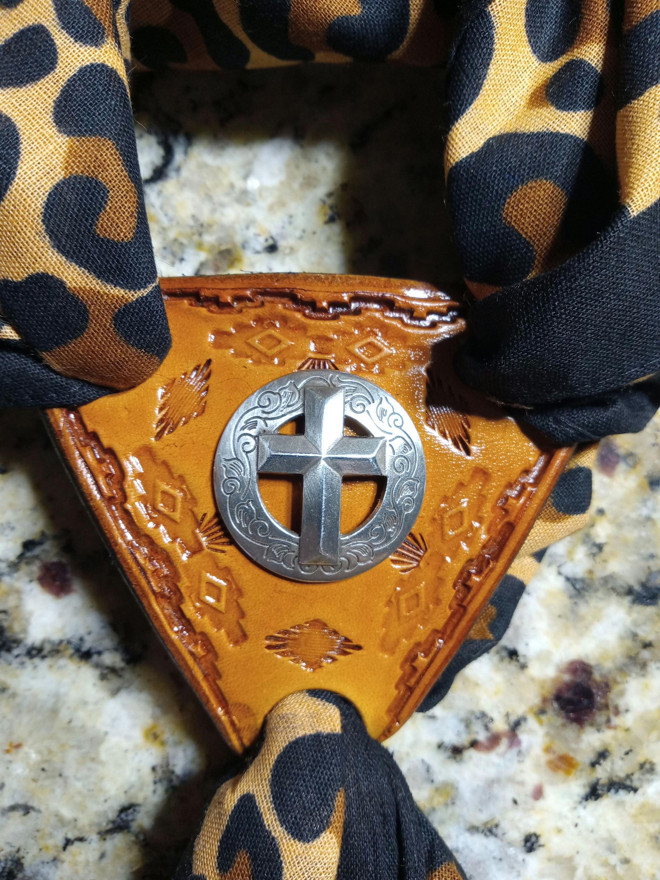 Western / Southwestern Leather Scarf Slide With a Western Cross Concho ...
