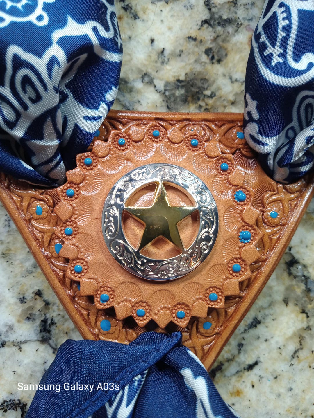 Western / Southwestern Leather Scarf Slide With a Western Star Concho ...