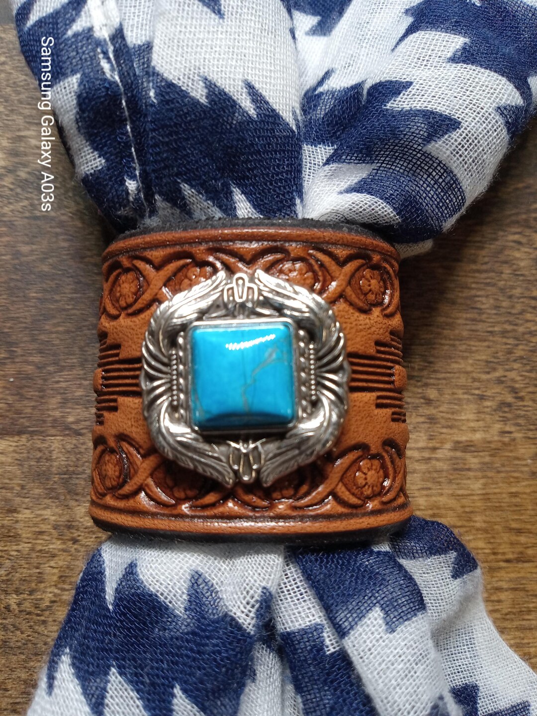 Western / Southwestern Leather Scarf Slide With a Southwestern ...