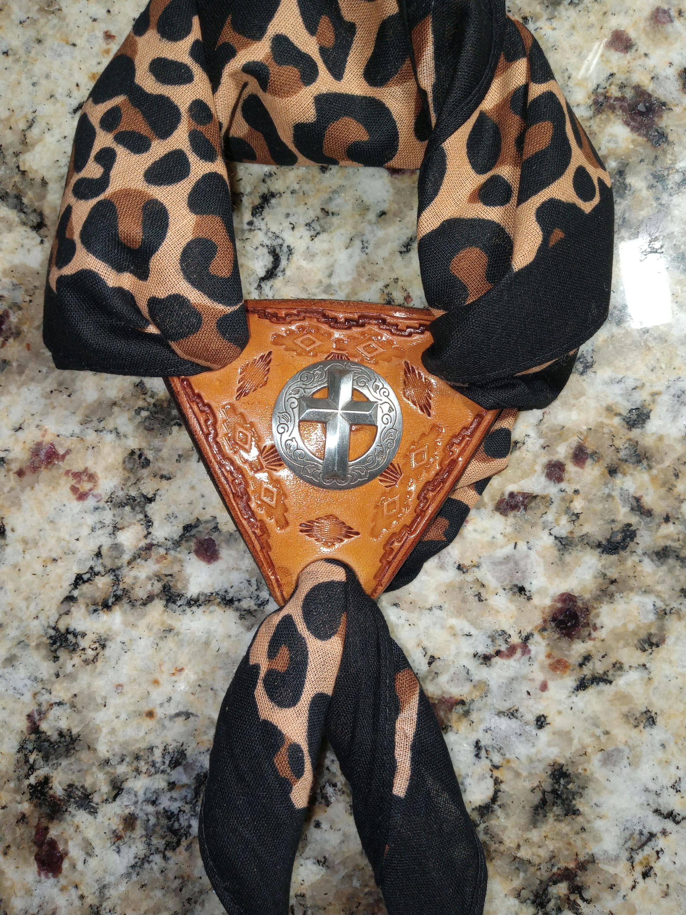 Western / Southwestern Leather Scarf Slide With a Western Cross Concho ...