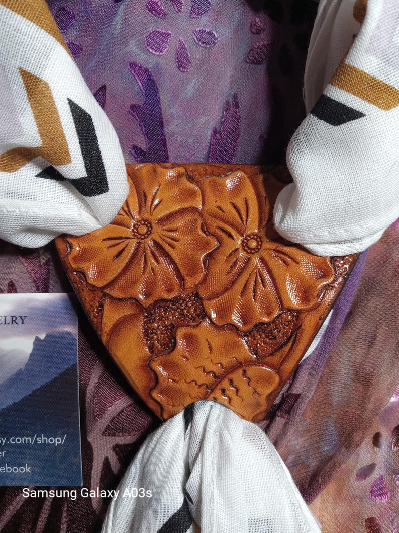 Western Saddle Tooled Leather Scarf Slide Etsy