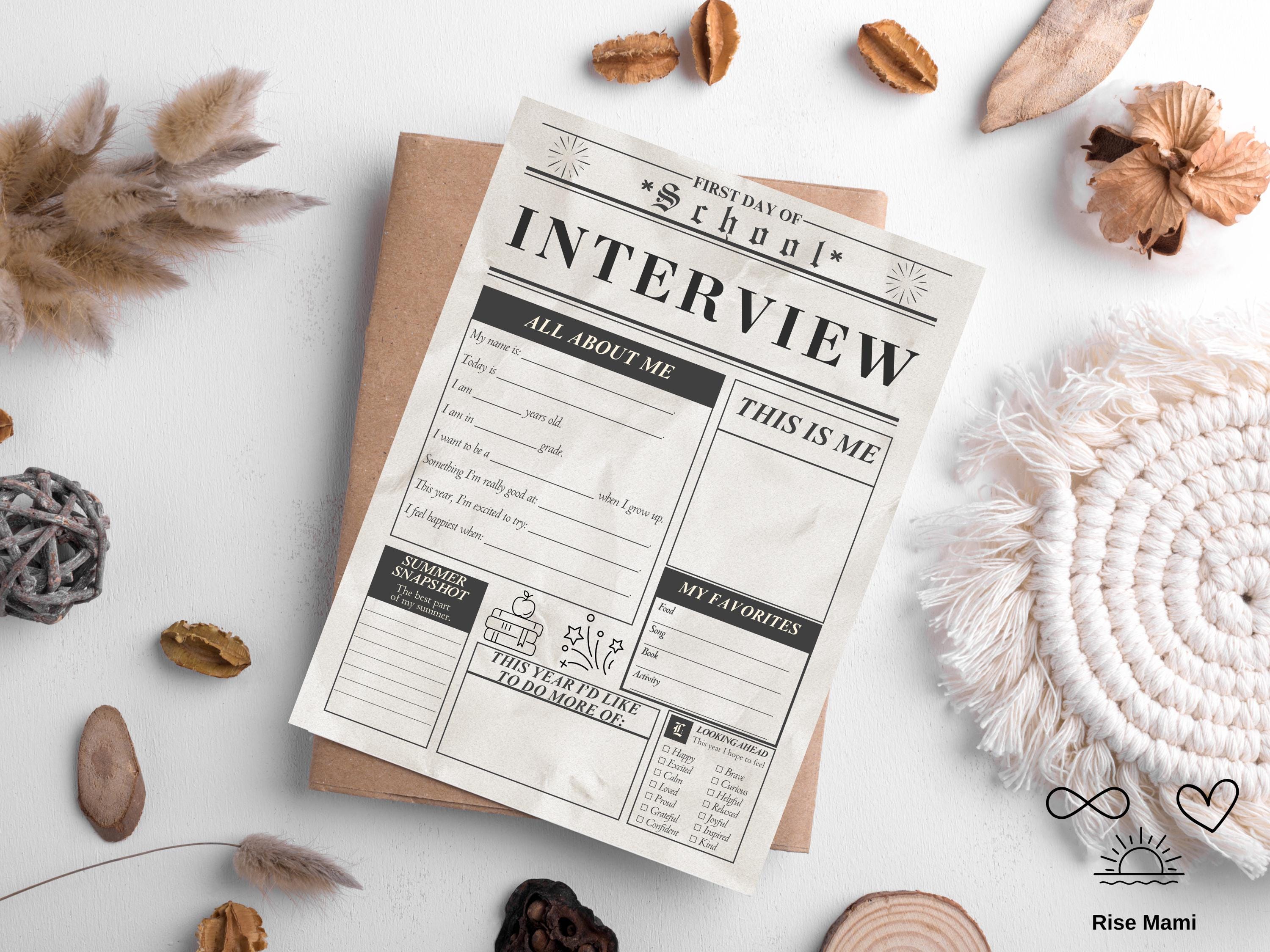 First Day of School Interview Printable Newspaper Style Back to School ...