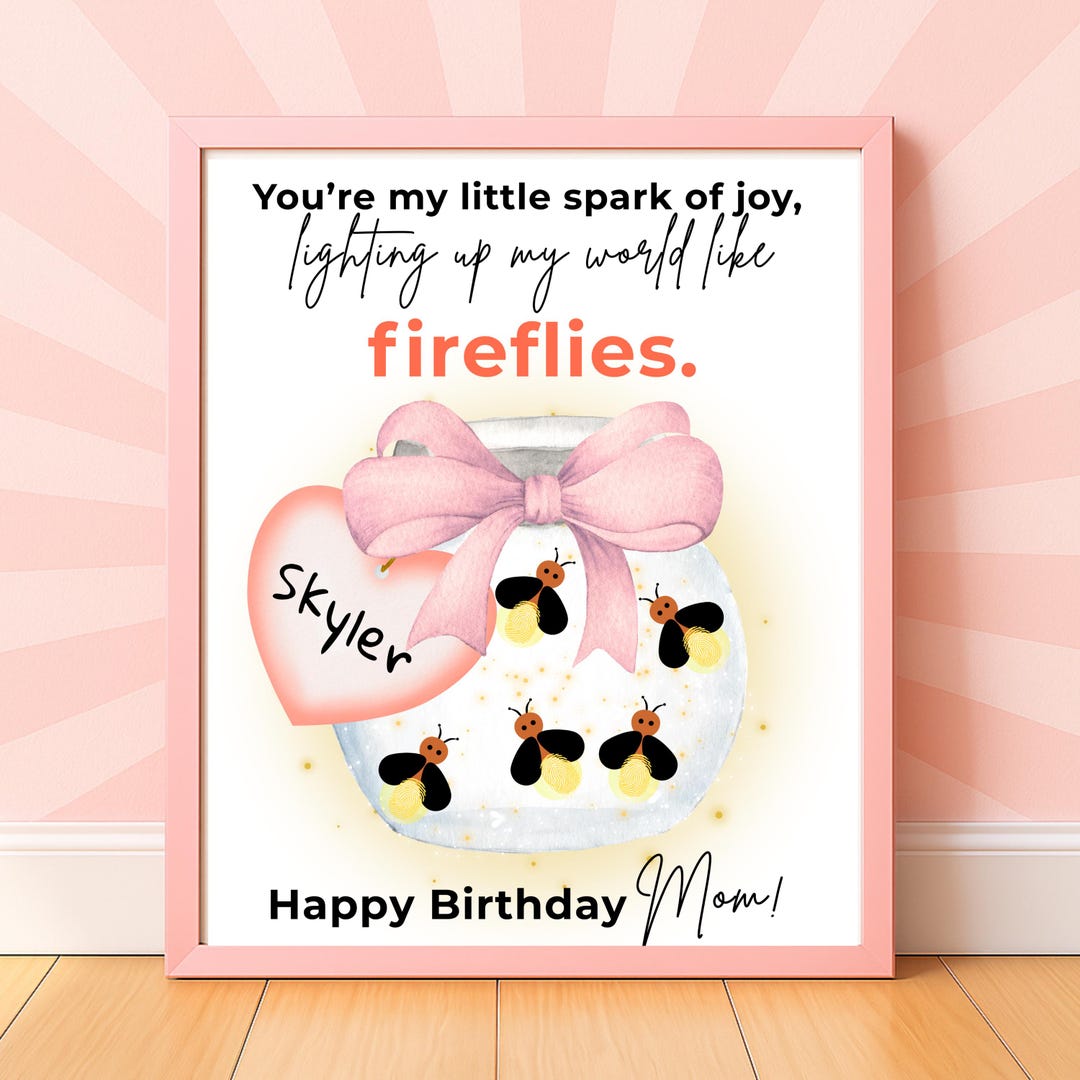 Happy Birthday Mom Firefly Fingerprint Printable Art Custom Fingerprint ...