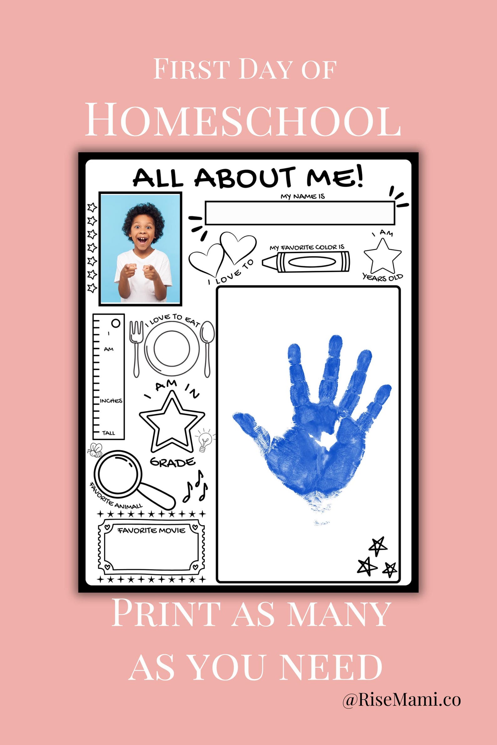 All About Me School Handprint Printable First Day of Homeschool ...