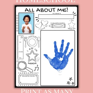 All About Me School Handprint Printable First Day of Homeschool ...