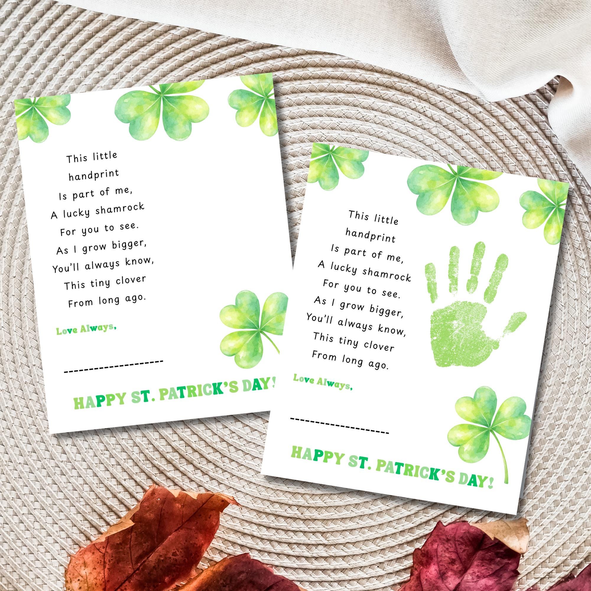 St. Patrick’s Day Handprint Craft for Kids, Shamrock Poem Keepsake ...