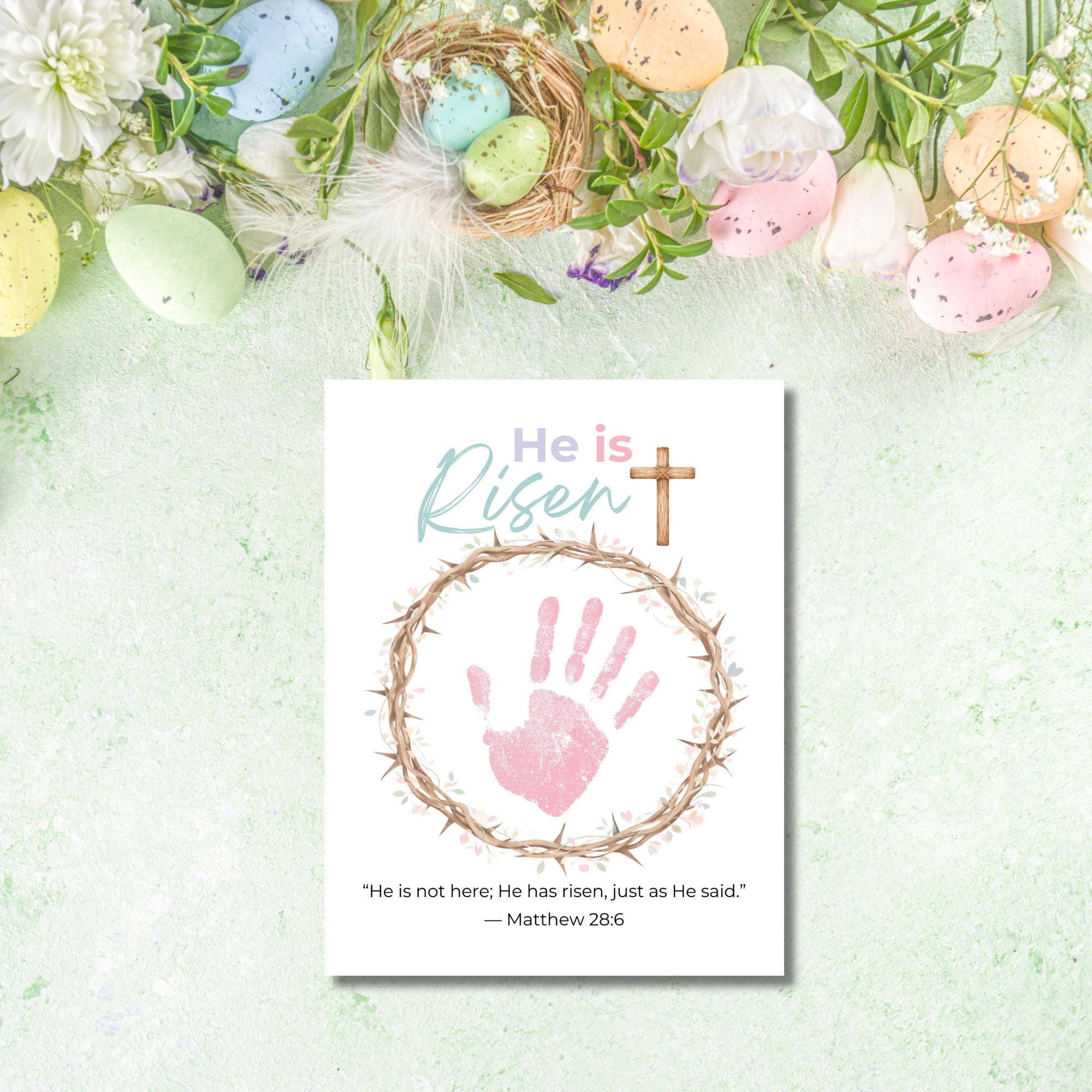 Christian Kids Easter Handprint, He is Risen Easter Craft Printable ...