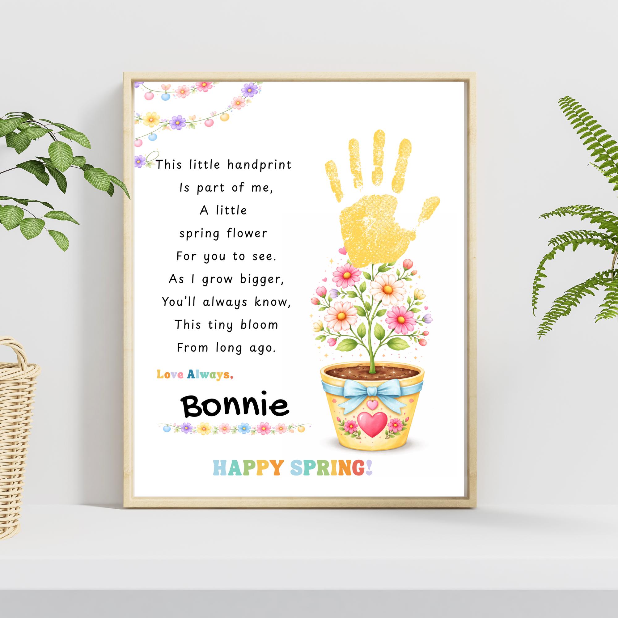 Spring Handprint Craft for Kids, Flower Poem Keepsake, Printable Spring ...