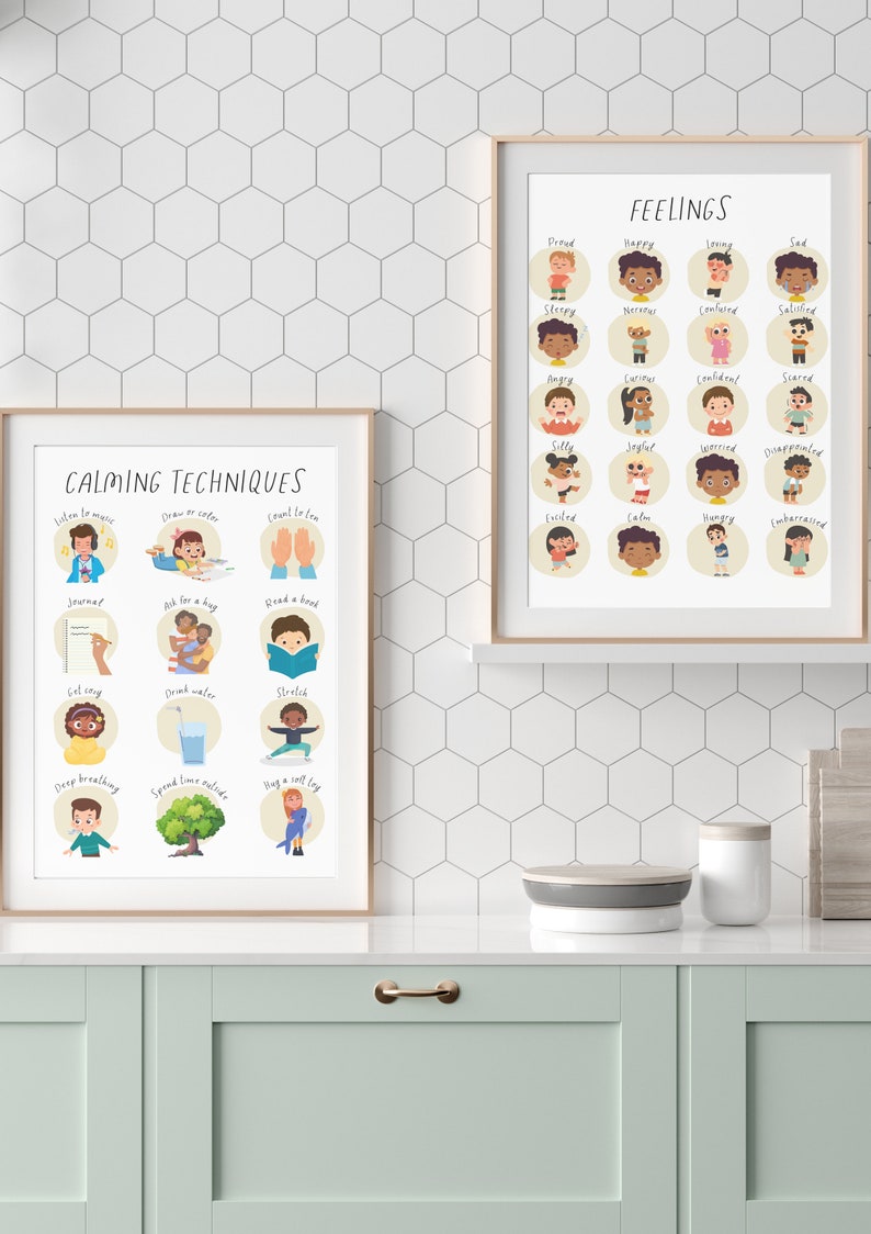 Calm Down Corner Printable Set of 2, Feelings Chart & Calming ...