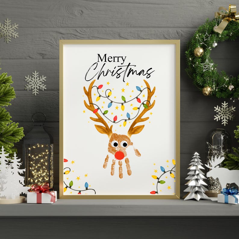 Reindeer Christmas Handprint Art Kids Toddlers Baby Printable Deer ...