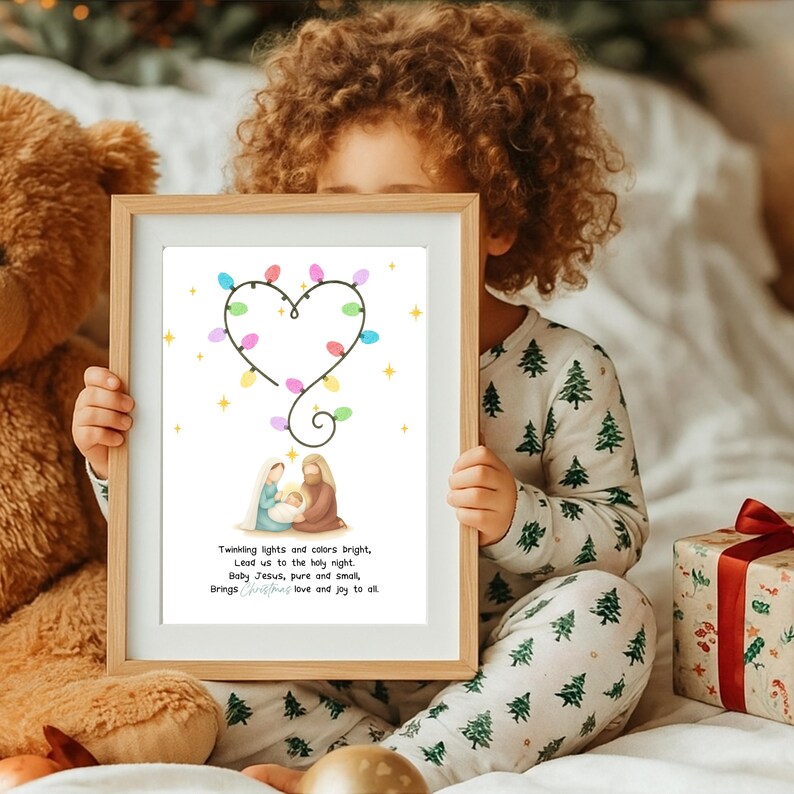 Nativity Fingerprint Heart Craft Printable Baby Jesus Christmas Lights ...