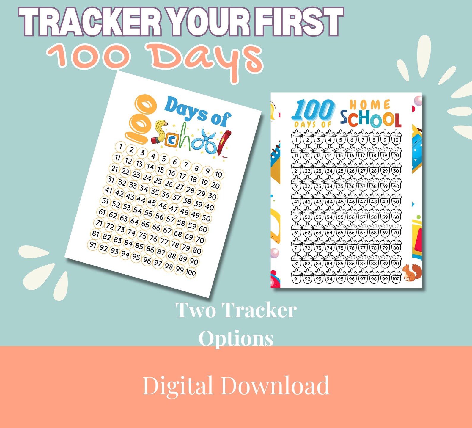 100 Days of School Tracker Printable: Color & Count Activity (PDF) - Etsy