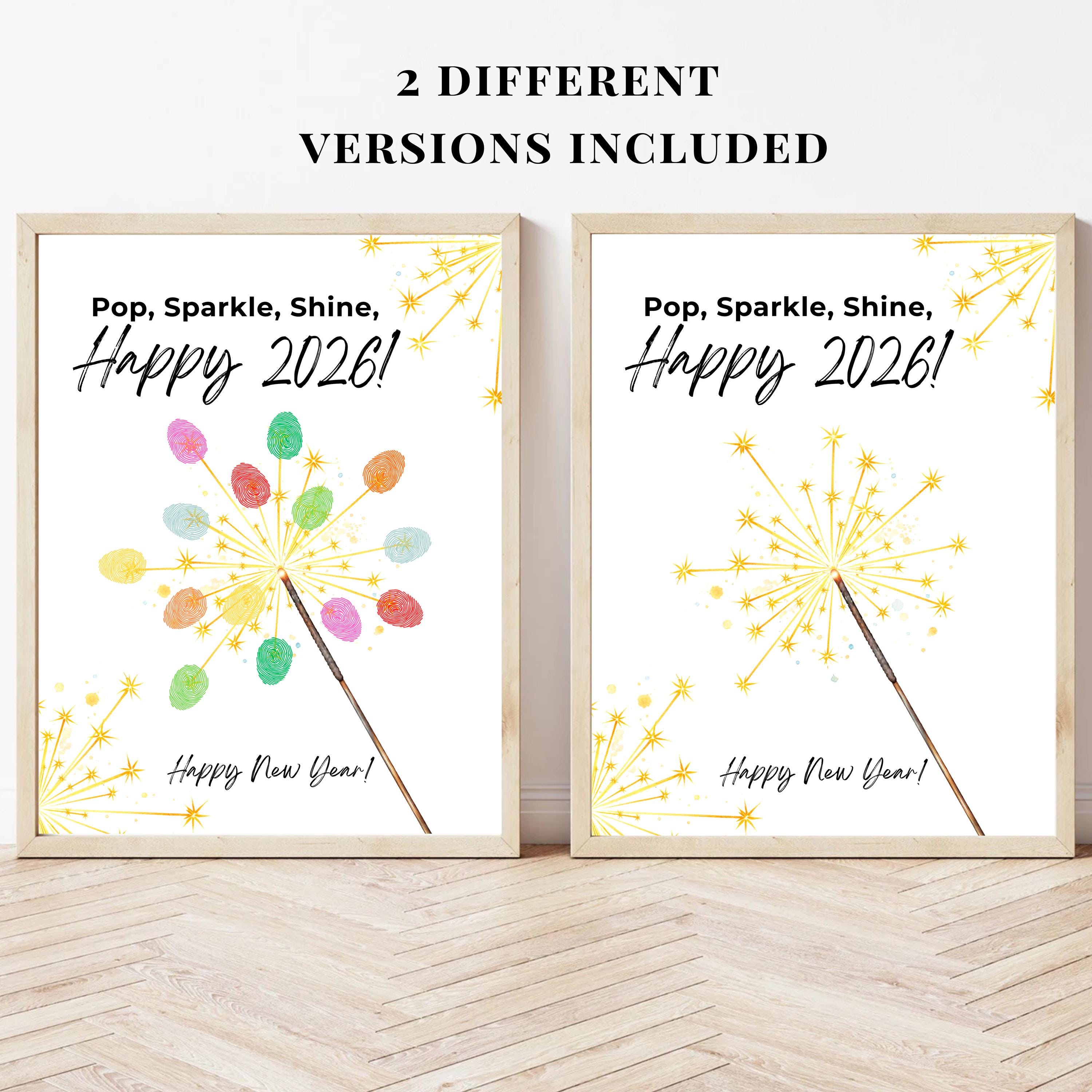 Happy New Year 2026 Fingerprint Sparkler Printable, Kids New Years ...