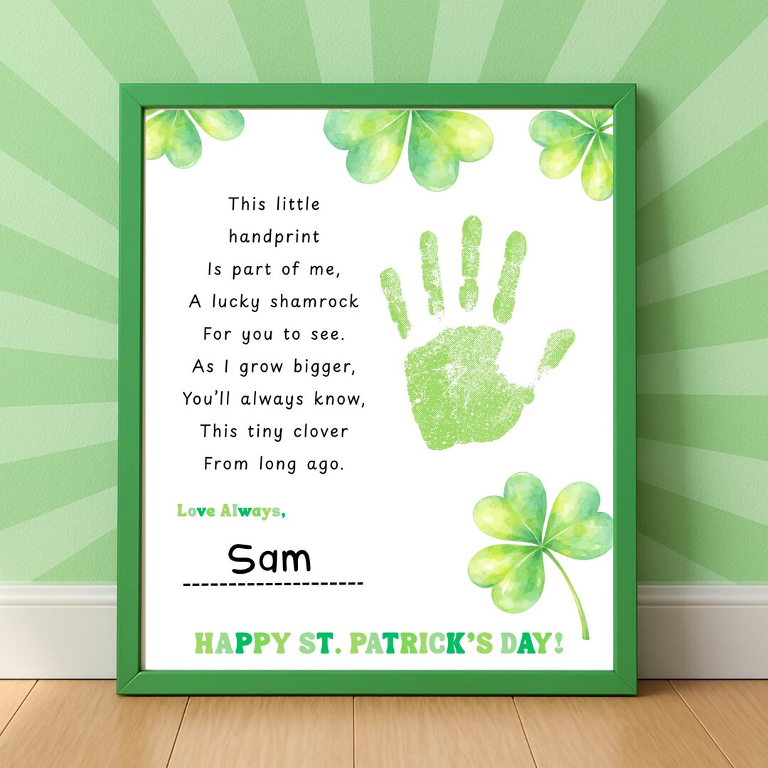 St. Patrick’s Day Handprint Craft for Kids, Shamrock Poem Keepsake ...