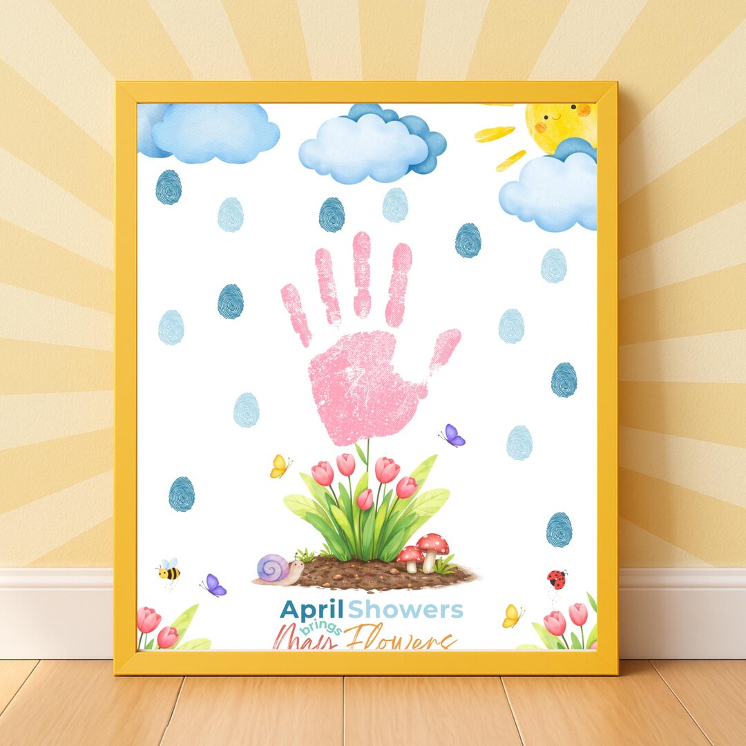April Showers Bring May Flowers Handprint Craft | Spring Fingerprint ...
