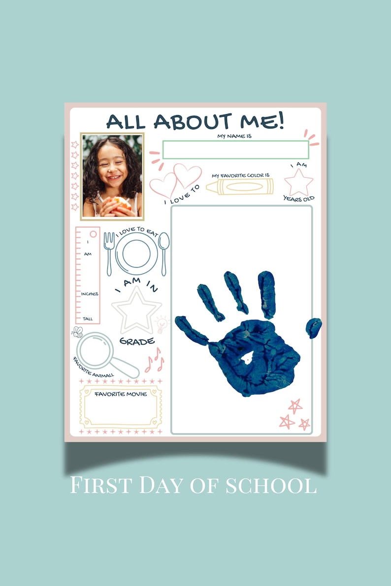 All About Me School Handprint Printable First Day of Homeschool ...