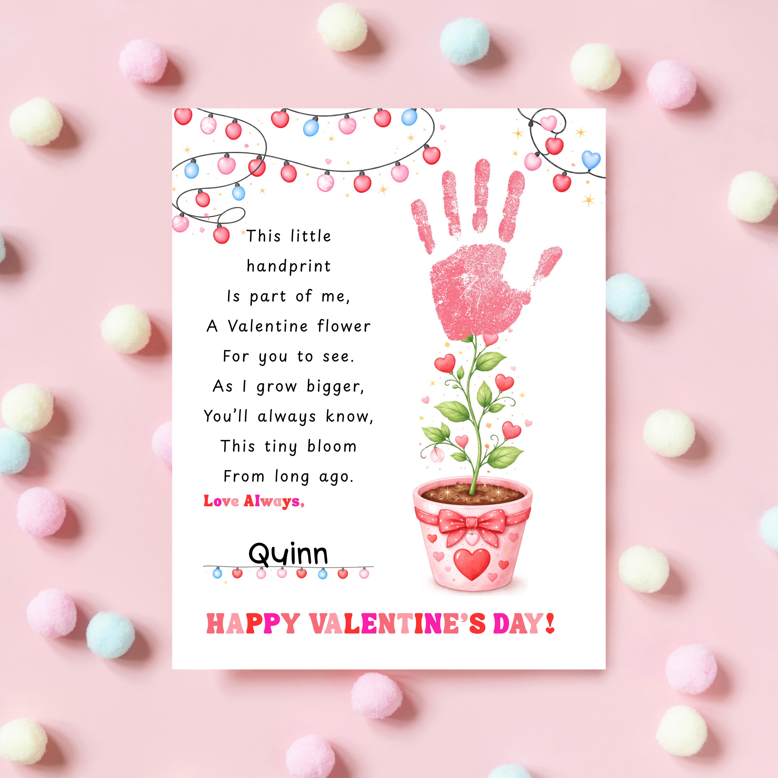 Valentine Handprint Craft for Kids, Flower Poem Keepsake, Printable ...
