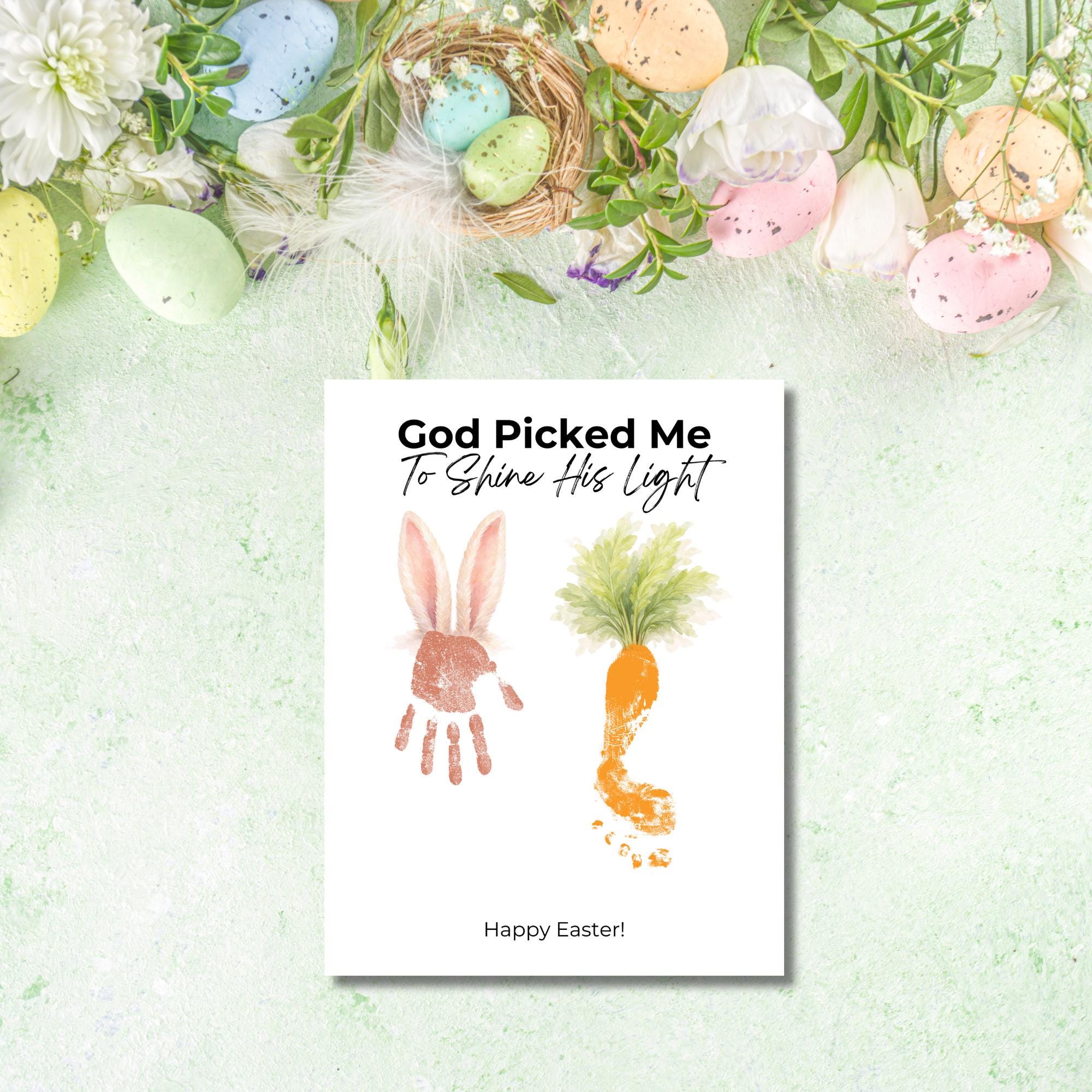 God Picked Me Easter Handprint Craft, Christian Bunny Carrot Art ...