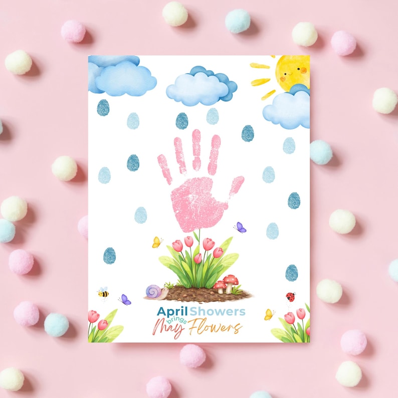 April Showers Bring May Flowers Handprint Craft | Spring Fingerprint ...