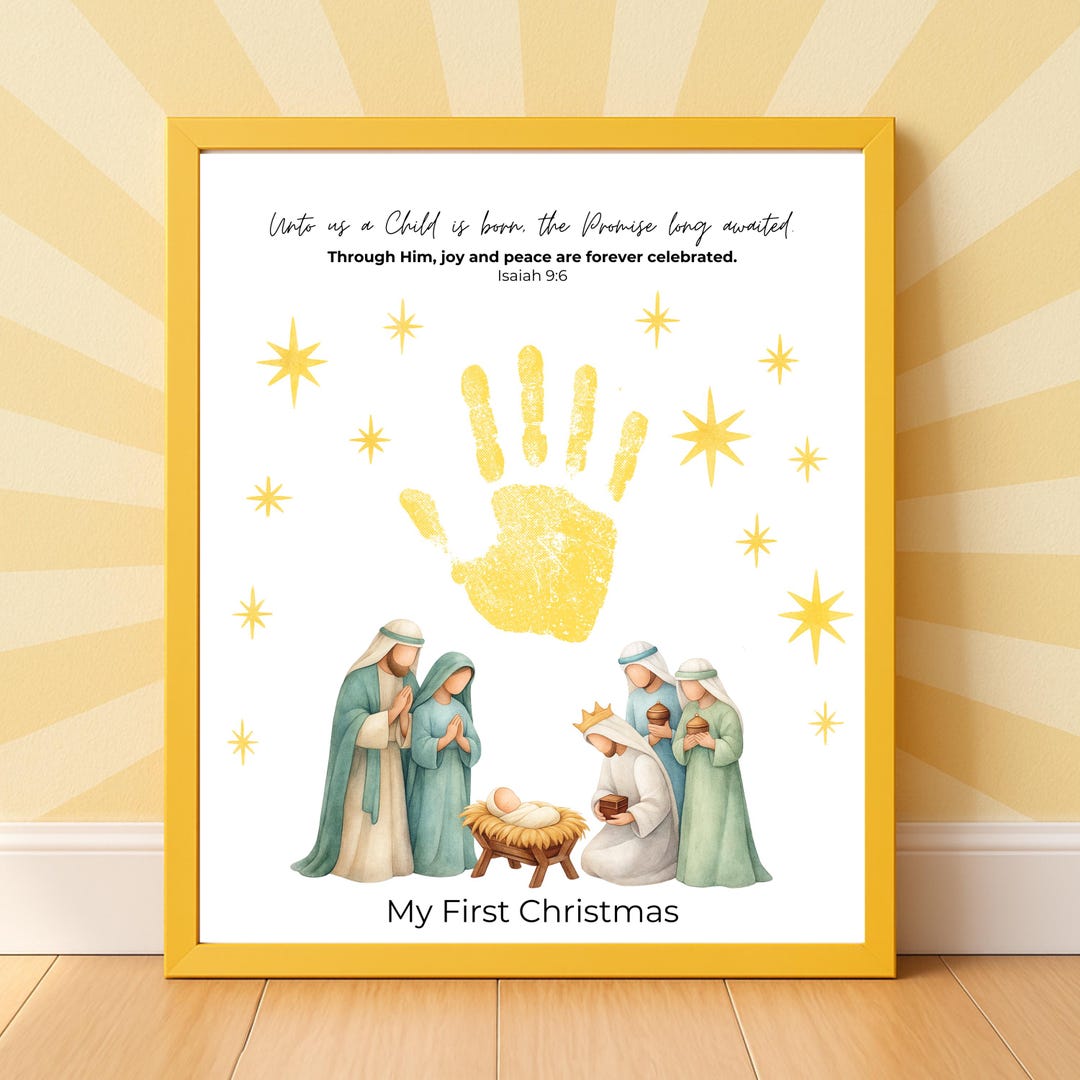 Baby’s First Christmas Nativity Handprint Craft Printable, Christian ...