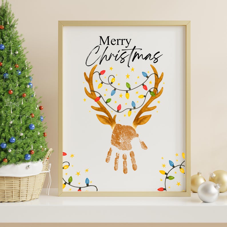 Reindeer Christmas Handprint Art Kids Toddlers Baby Printable Deer ...