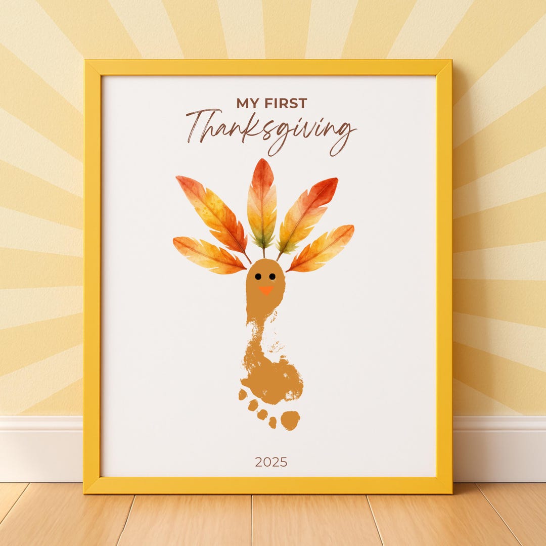My First Thanksgiving Turkey Baby Footprint Craft Baby Footprint Turkey ...