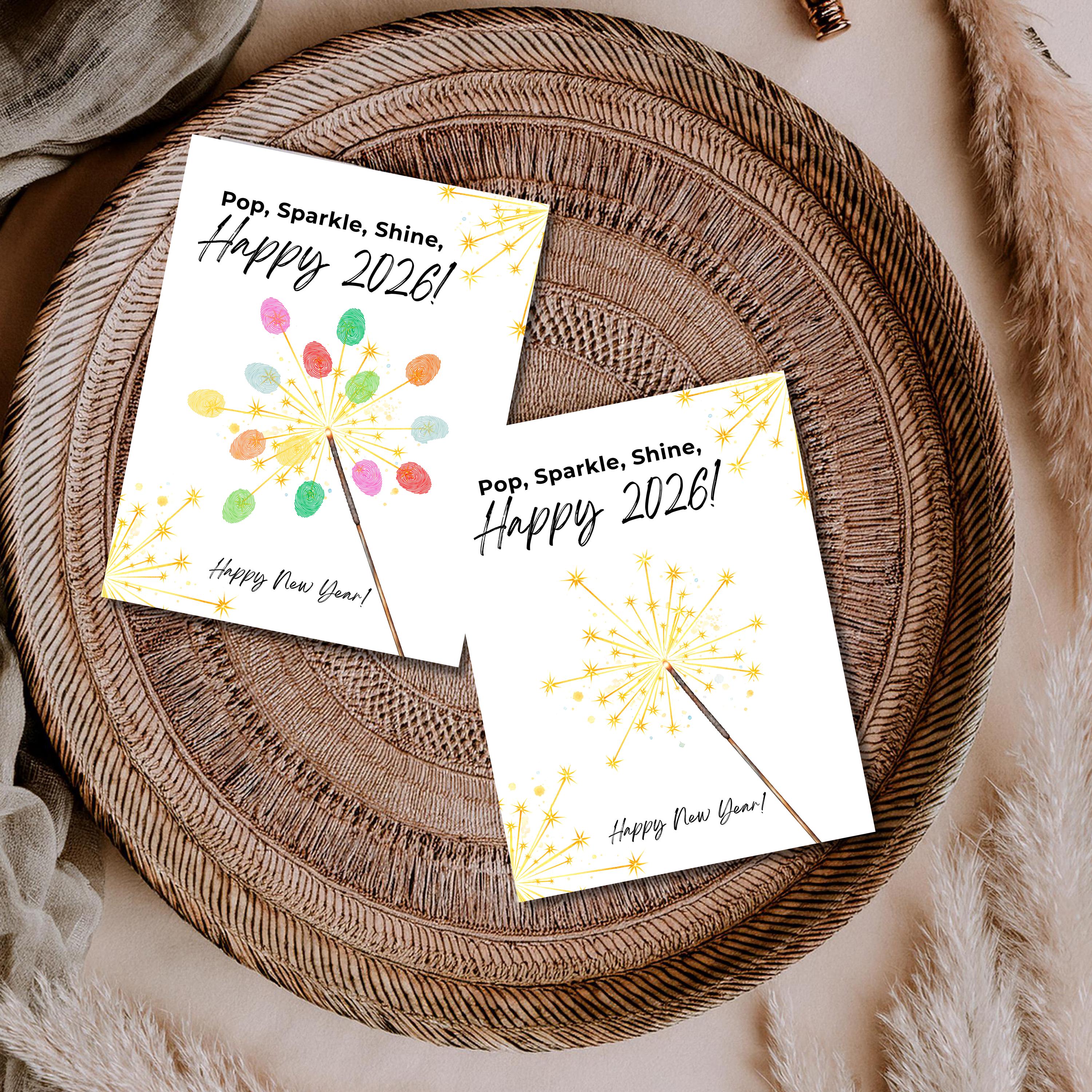 Happy New Year 2026 Fingerprint Sparkler Printable, Kids New Years ...