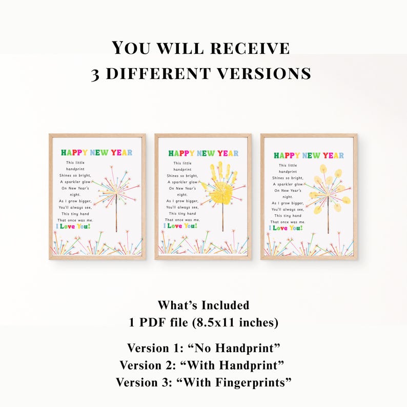 Happy New Year 2026 Colorful Handprint Printable | Sparkler New Year ...