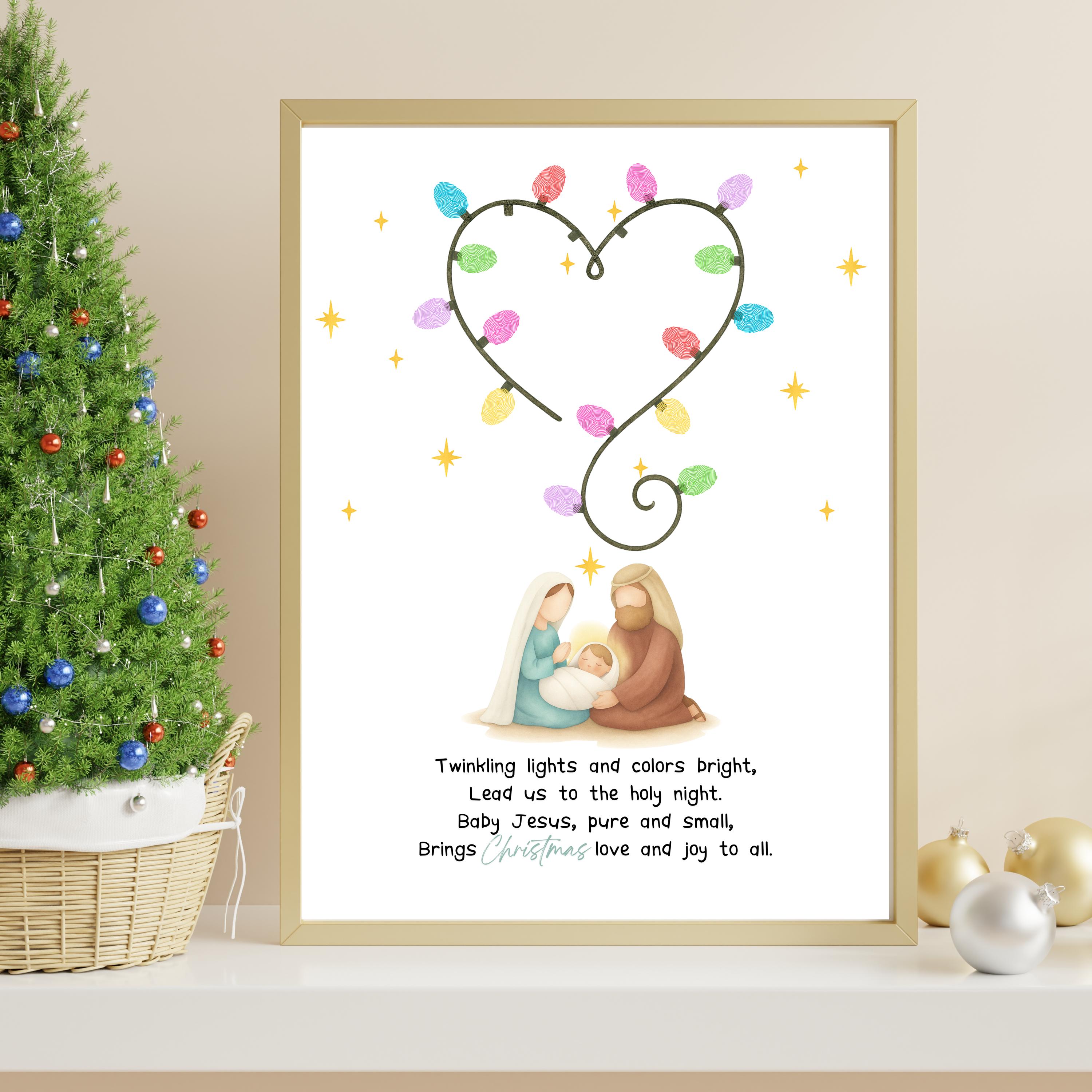 Nativity Fingerprint Heart Craft Printable Baby Jesus Christmas Lights ...