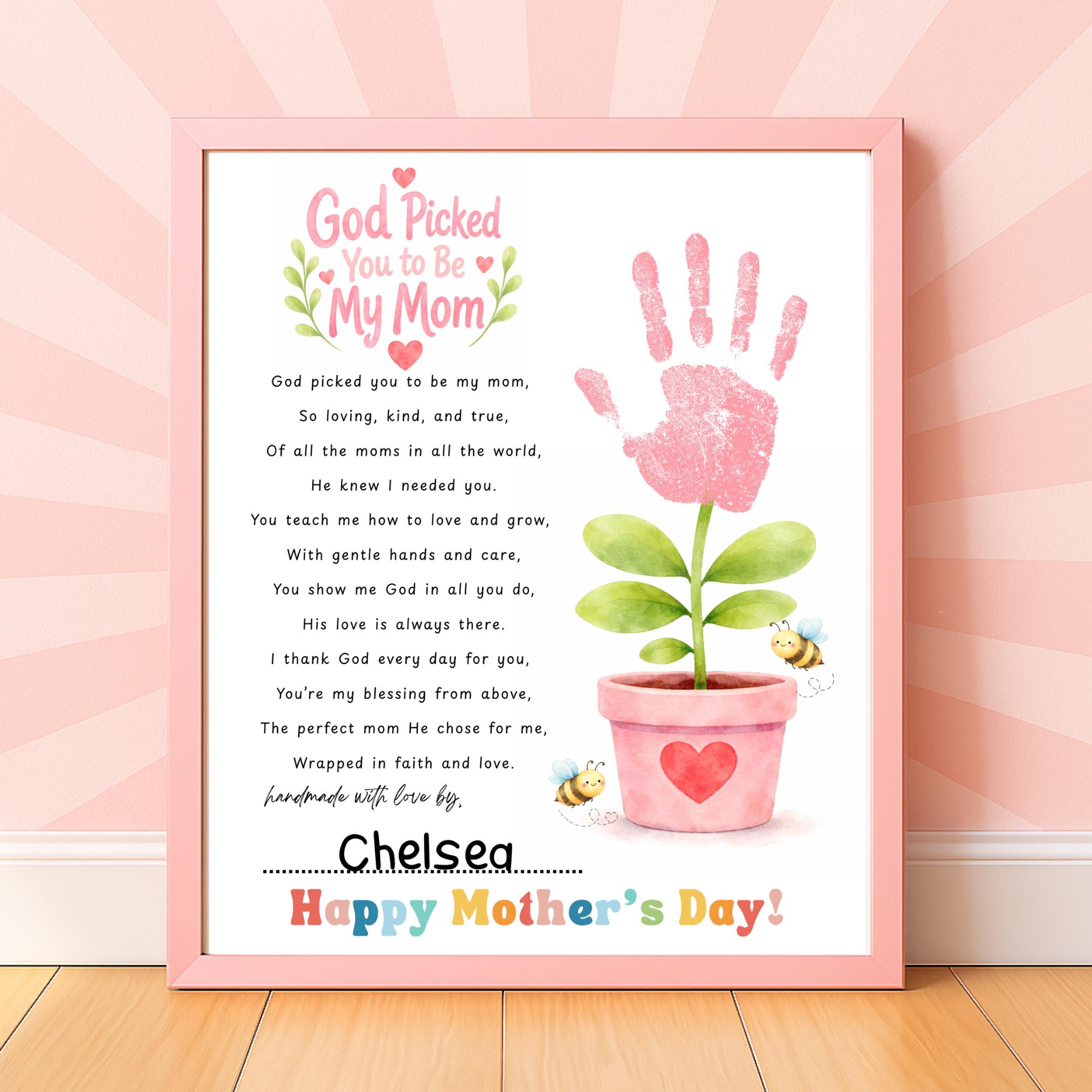 Christian Mother’s Day Handprint Craft Printable, God Picked You to Be ...