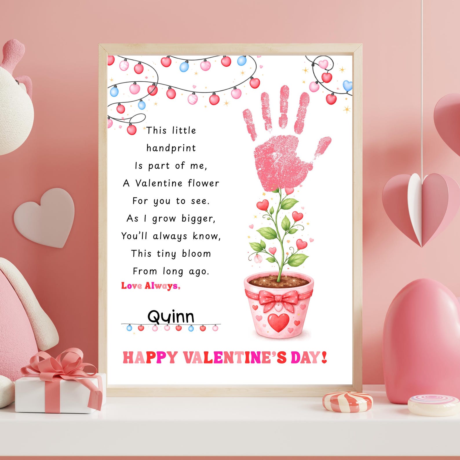 Valentine Handprint Craft for Kids, Flower Poem Keepsake, Printable ...