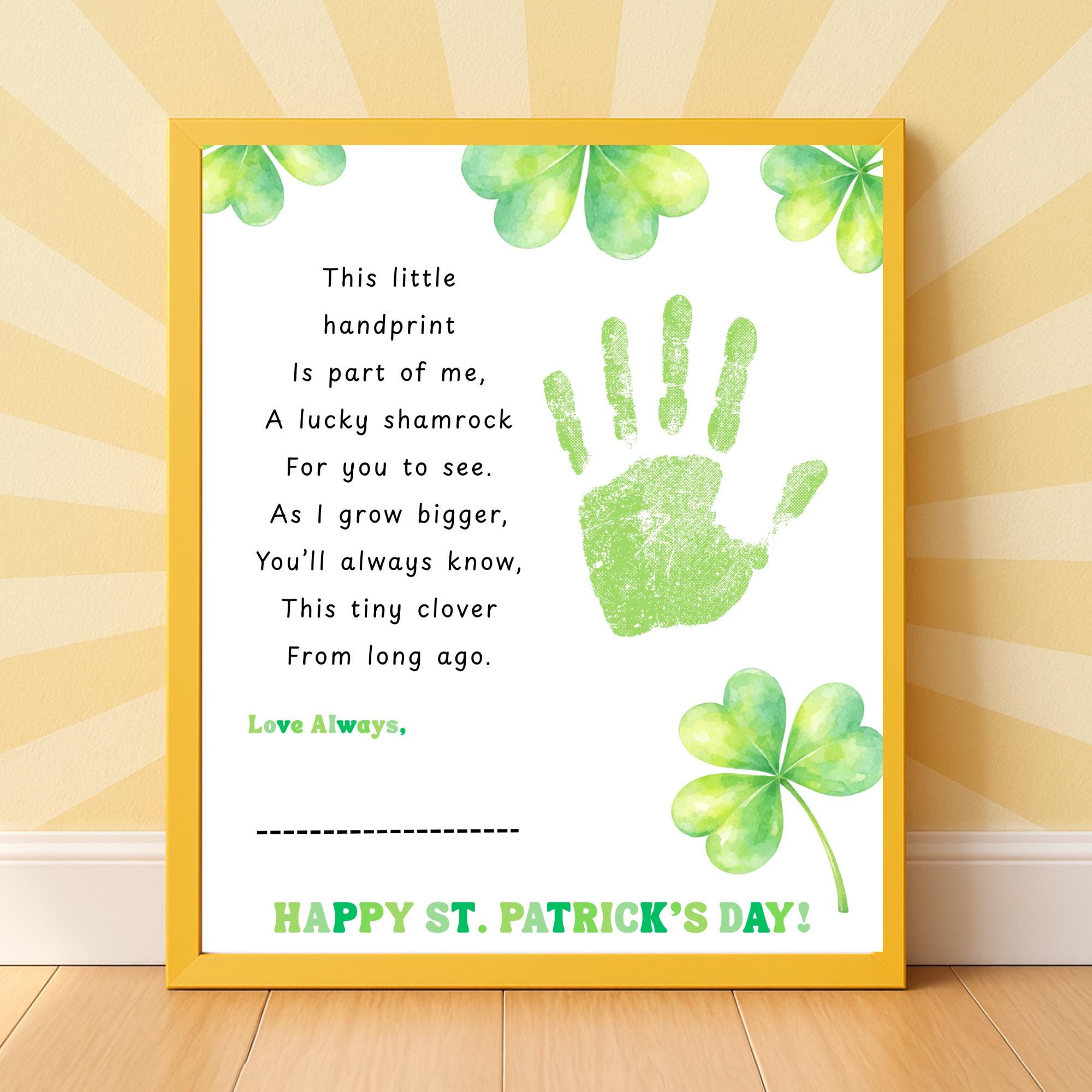 St. Patrick’s Day Handprint Craft for Kids, Shamrock Poem Keepsake ...