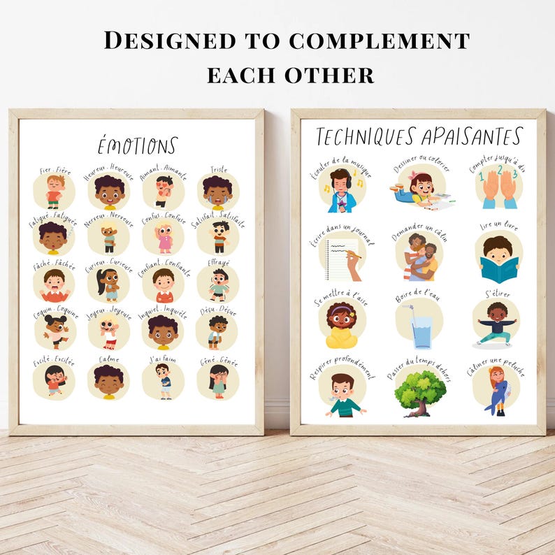 French Emotions Poster for Kids | Bilingual Feelings Chart Wall Art ...
