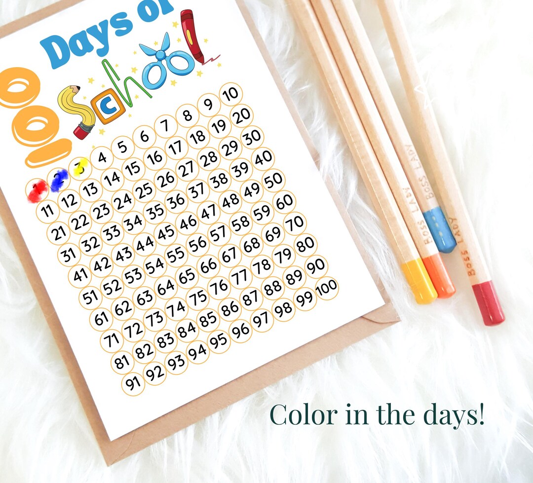 100 Days of School Tracker Printable: Color & Count Activity (PDF) - Etsy