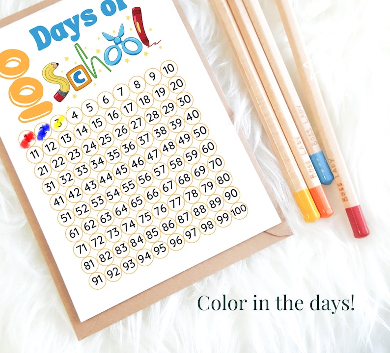 100 Days of School Tracker Printable: Color & Count Activity (PDF) - Etsy